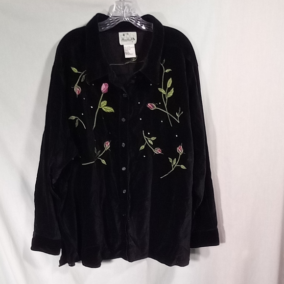Quacker Factory | Tops | Quacker Factory Black Velvet Floral Embroidery ...